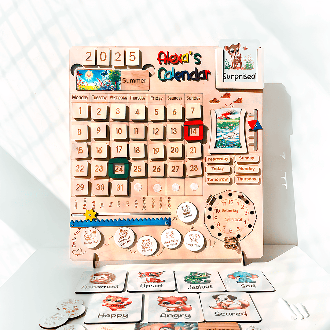 All-in-one Kids’ Montessori Educational Calendar, Wooden Personalized ...